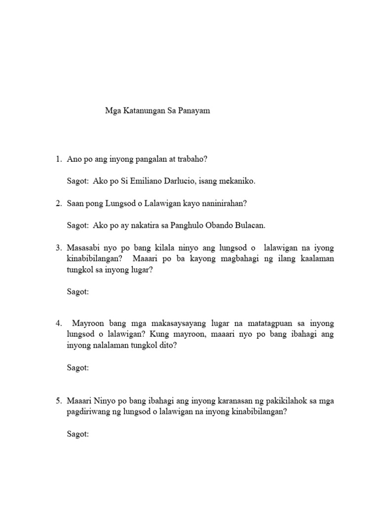 Mga Katanungan Sa Panayam 2 | PDF