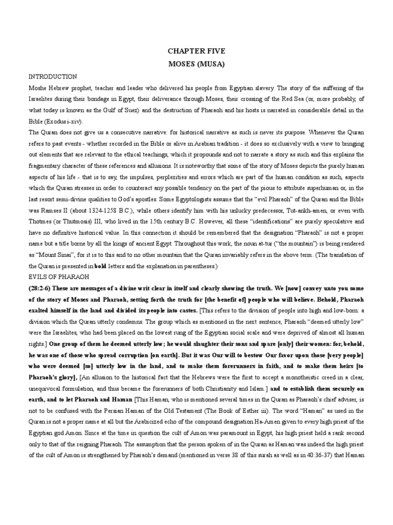 Chapter Five Moses (Musa) | PDF | Aaron | Moses