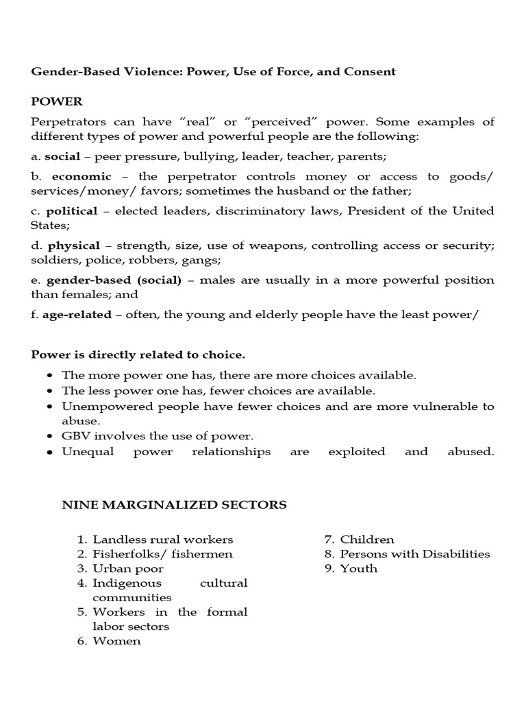 Gender Based Violence - Power, Use of Force, and Consent Module | PDF | Domestic Violence ...