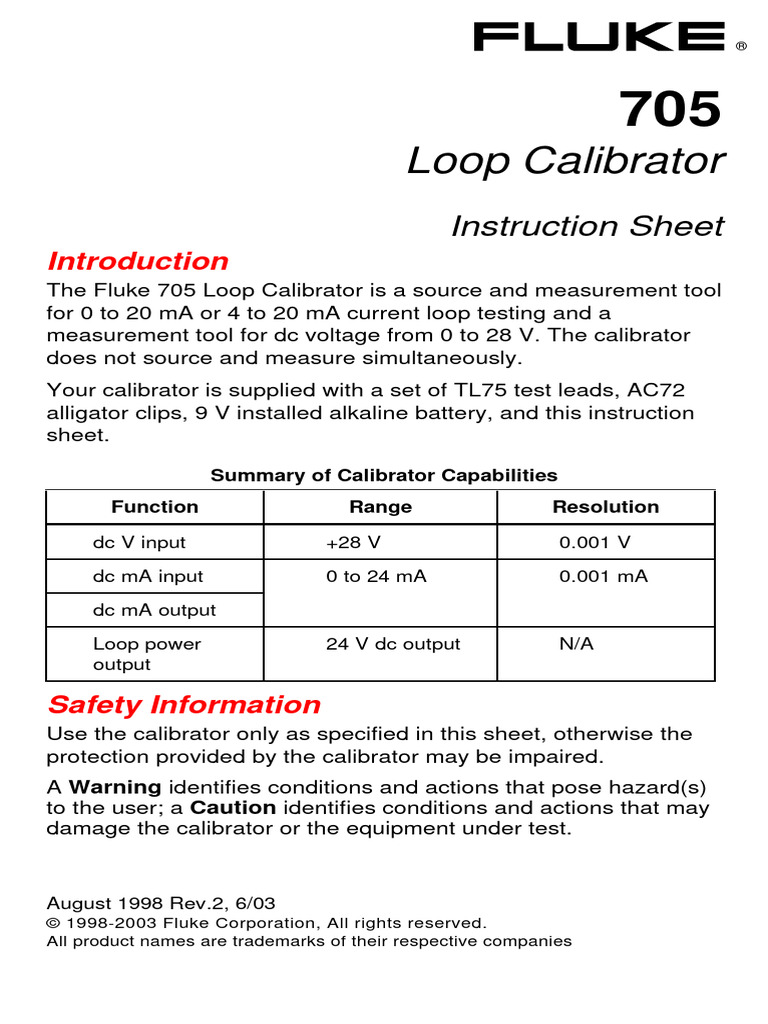Fluke 705 Loop Calibrator | PDF | Electrical Engineering | Electricity