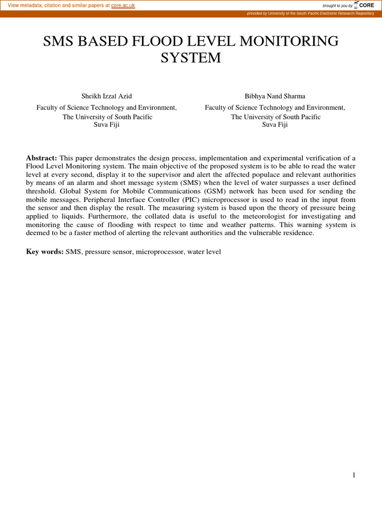 Sms Based Flood Level Monitoring System | PDF | Computing | Computer ...