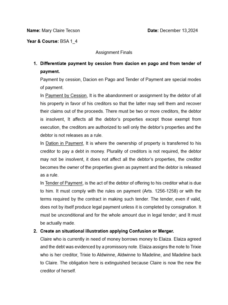 Assignment Finals Law | PDF | Debtor | Subrogation