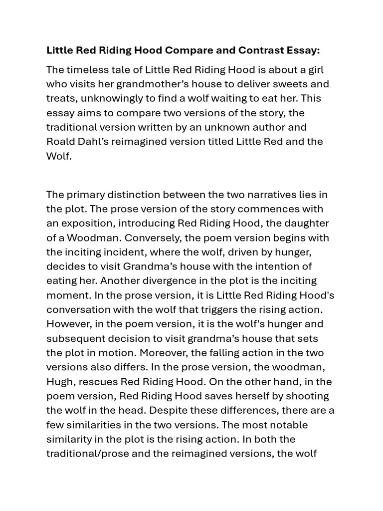 Little Red Riding Hood Compare and Contrast Essay | PDF