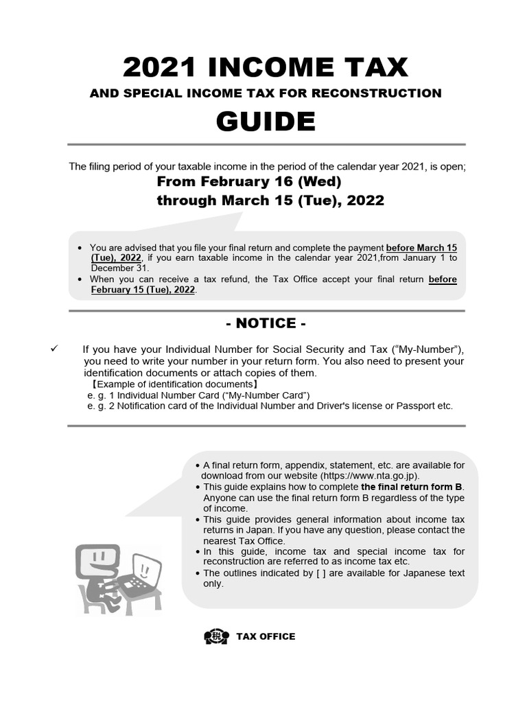 2021 Income Tax Guide: From February 16 (Wed) Through March 15 (Tue ...