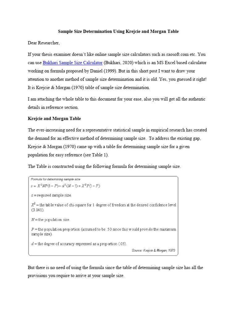 Krejcieand Morgan Sample Size Determination Table | PDF | Art | Computers