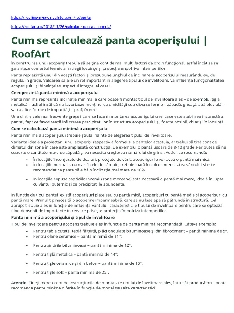 Calcul Unghi Si Panta Acoperis | PDF