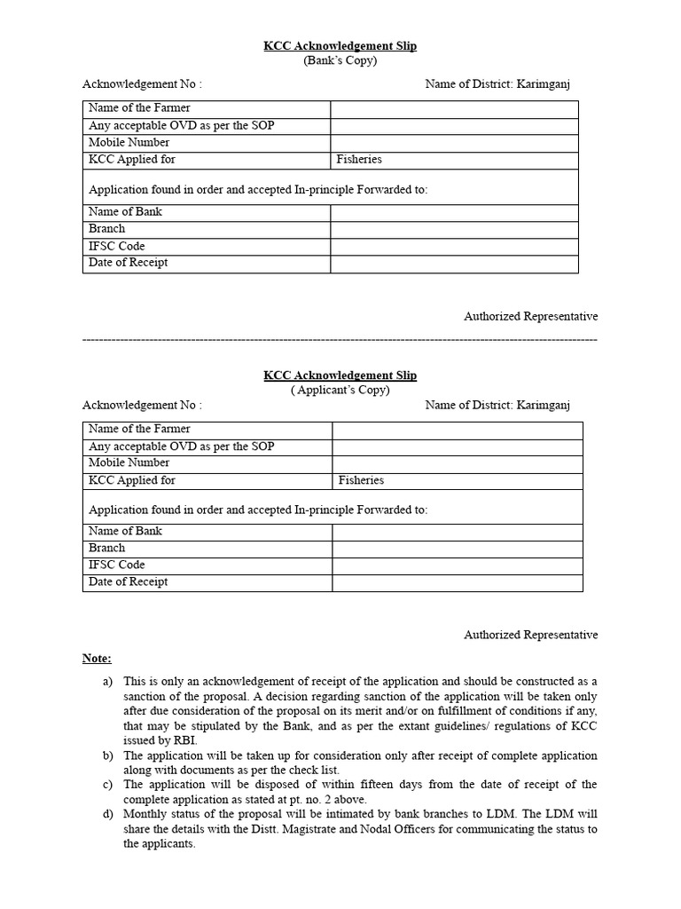 Acknowledgement Slip KCC | PDF