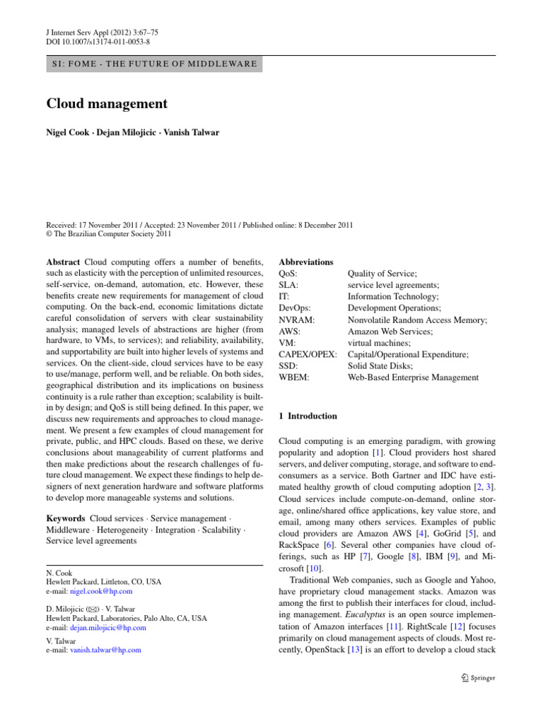 Cloud Management Pdf Cloud Computing Supercomputer