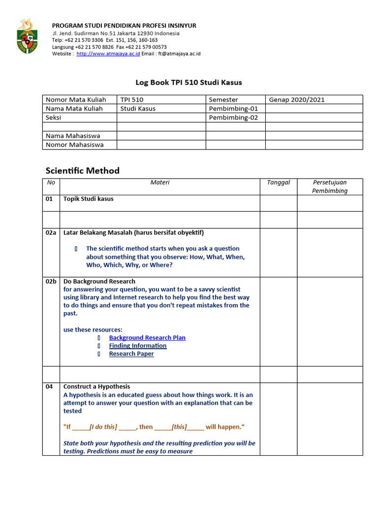 Log Book TPI 510 Scientific Method - Kosong | PDF | Experiment ...