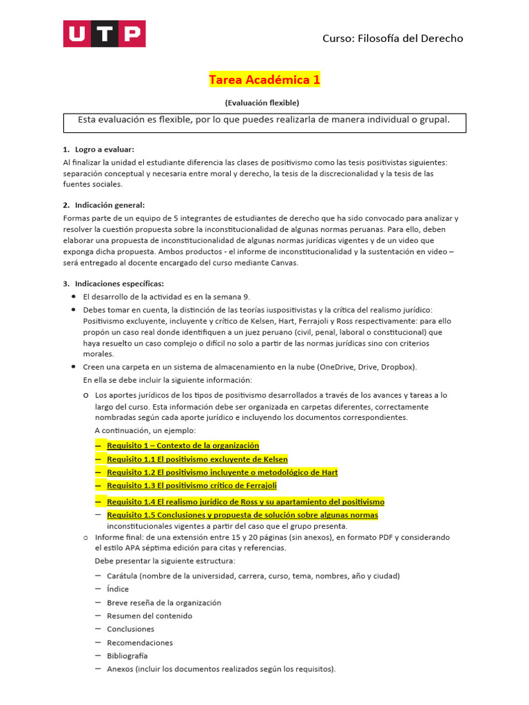? (AC-S09) Semana 09 - Tema 01 Tarea Tarea Académica 1 - Filosofia DEL Derecho - Terminado - C | PDF