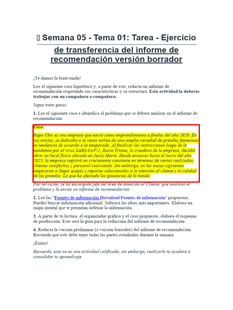 ? Semana 05 - Tema 01 Tarea - Ejercicio de Transferencia Del Informe de ... ? Semana 05 - Tema 01 Tarea - Ejercicio de Transferencia Del Informe de ...