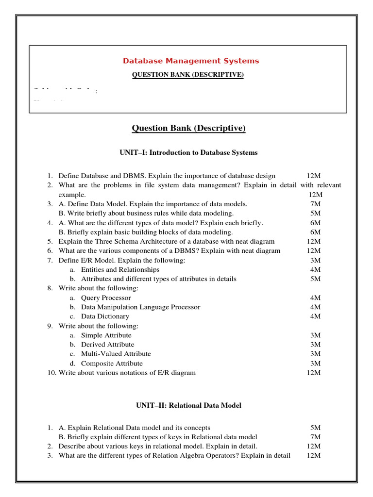 DBMS QB | PDF | Relational Database | Relational Model DBMS QB | PDF | Relational Database | Relational Model