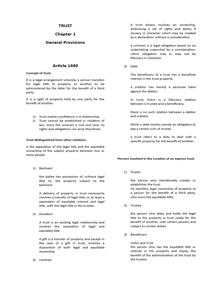 Trust General Provisions | PDF | Trust Law | Trustee