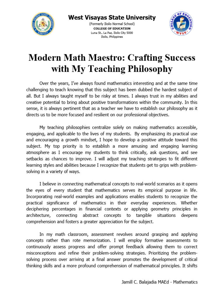 My Philosophy in Teaching Mathematics | PDF | Learning | Mathematics
