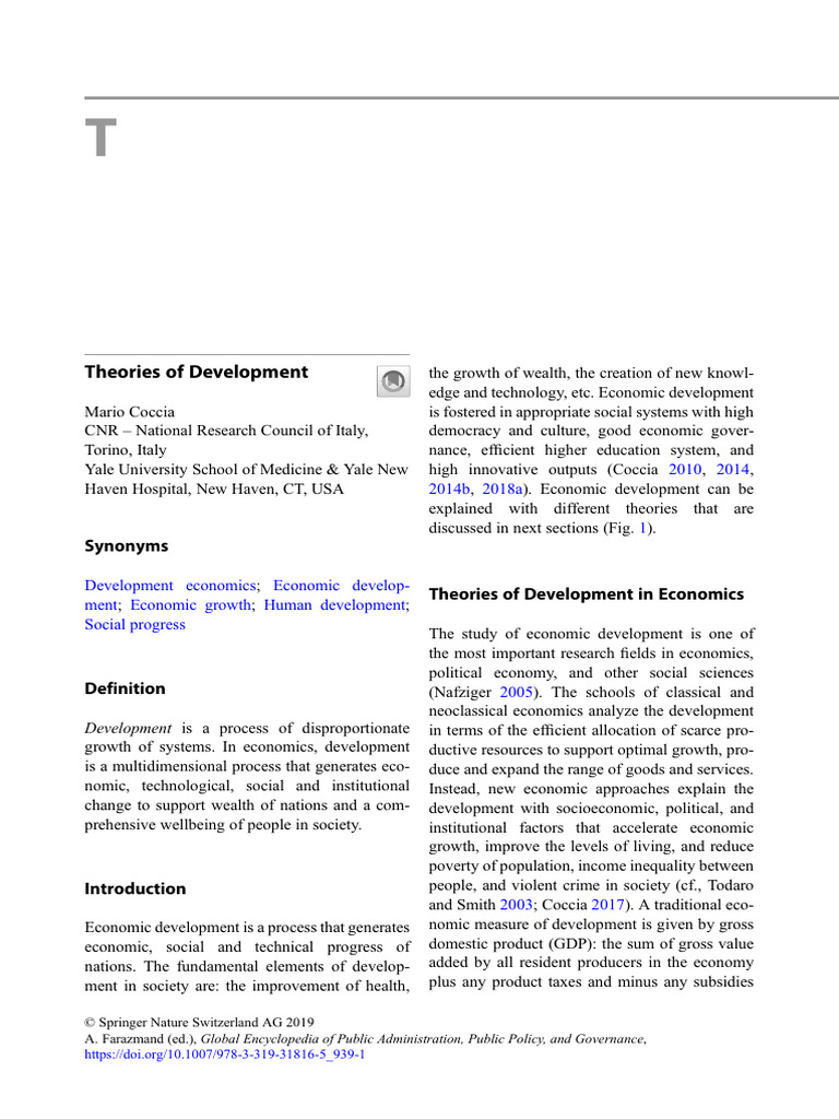 2019 Encyc TheoriesofdevelopmentCoccia | PDF | Economic Growth | Economics