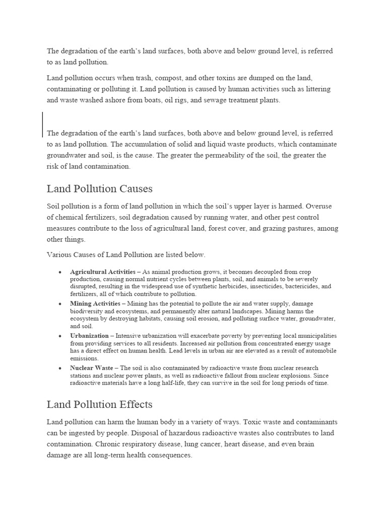 Research On Land Pollution | PDF | Soil | Pollution