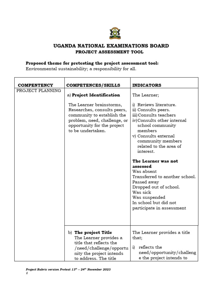 PROJECT Rubric For Pretest 13th - 24th November 2023-1 | PDF | Learning ...