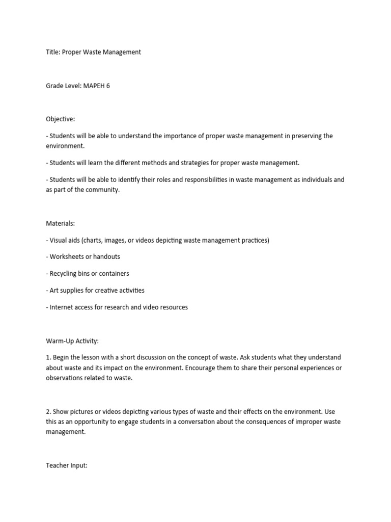 Detailed Lesson Proper Waste Management | PDF | Art