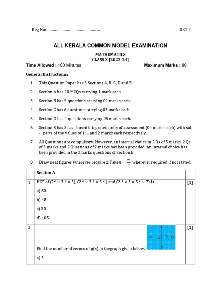 Kerala MATHEMATICS X STANDARD-SET 2 | PDF | Circle | Sphere