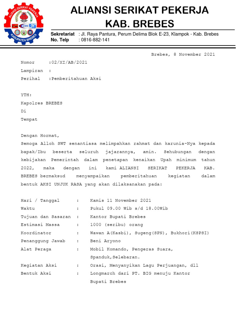 Surat Pemberitahuan Aksi 11.10.21 | PDF