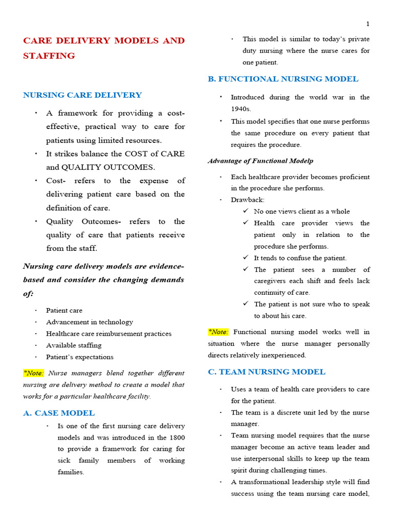 Care Delivery Models and Staffing | PDF | Nursing | Health Care