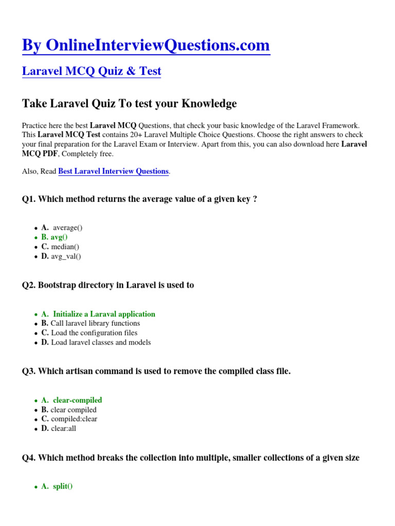Laravel MCQ Multiple Choice Questions | PDF | Computers