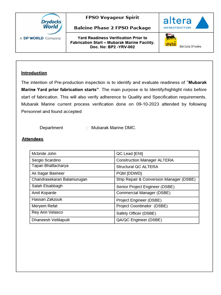 Yard Readiness Verification Check List BP2-YRV-002. | PDF | Warehouse ...