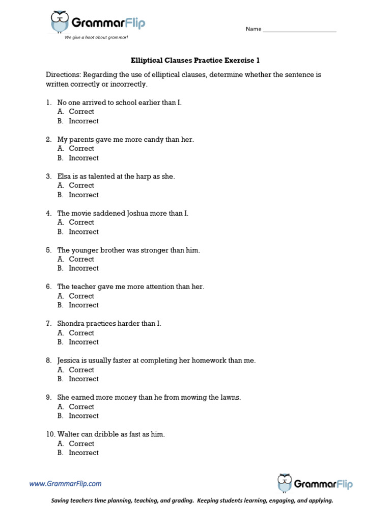 Elliptical Clauses Quiz for Students | PDF