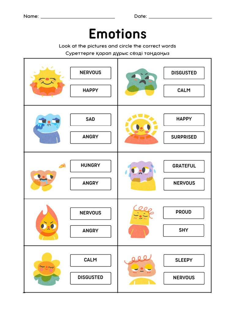 Feelings and Emotions Worksheet | PDF