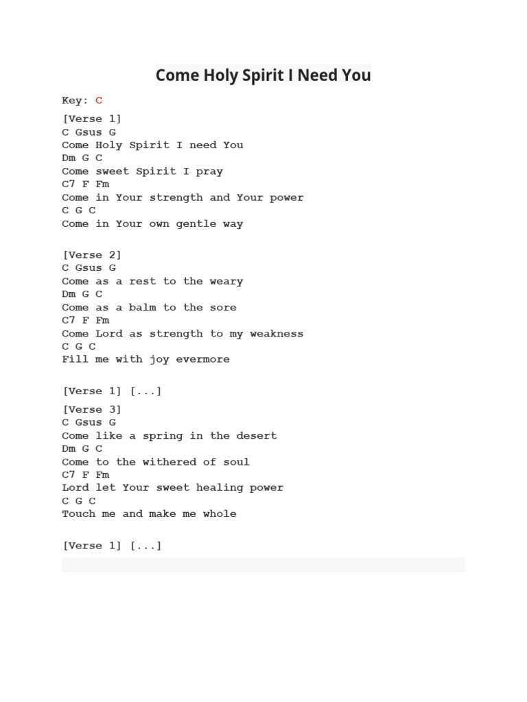 Come Holy Spirit I Need You | PDF