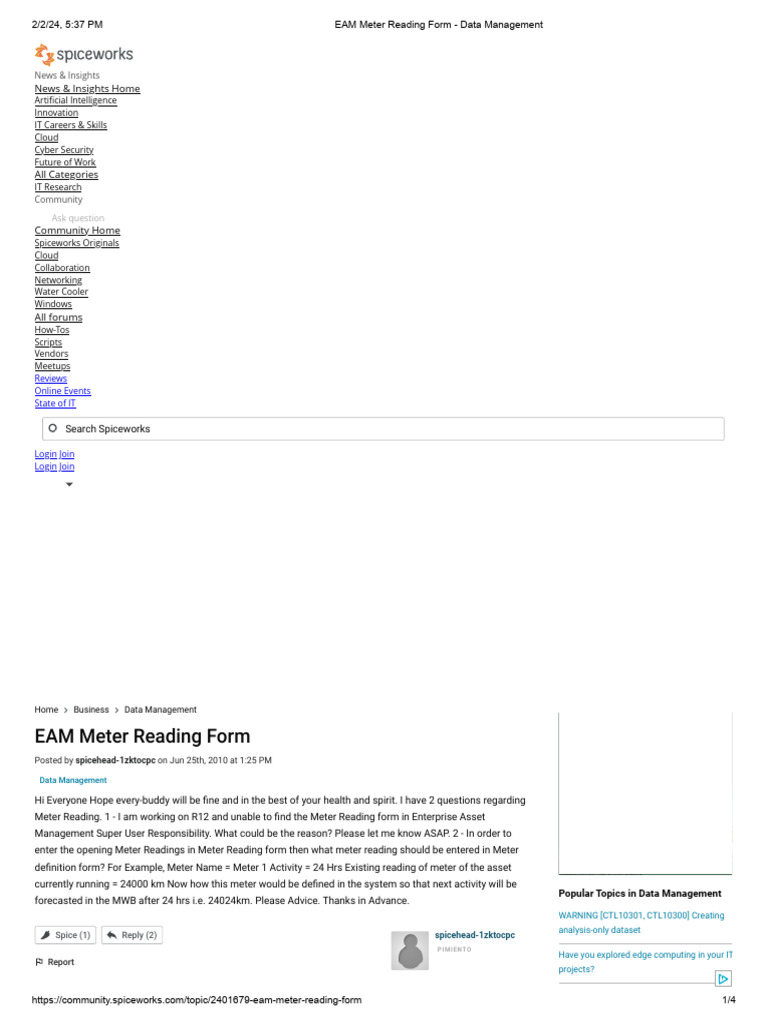 EAM Meter Reading Form - Data Management | PDF | Computing | Information Technology