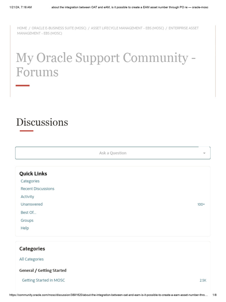 About The Integration Between Oat And Eam Is It Possible To Create A Eam Asset Number Through