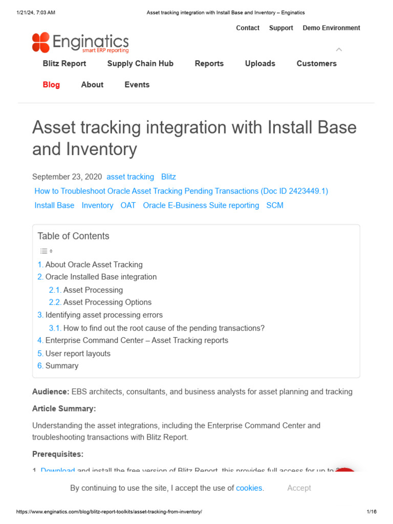 Asset Tracking Integration With Install Base and Inventory - Enginatics ...