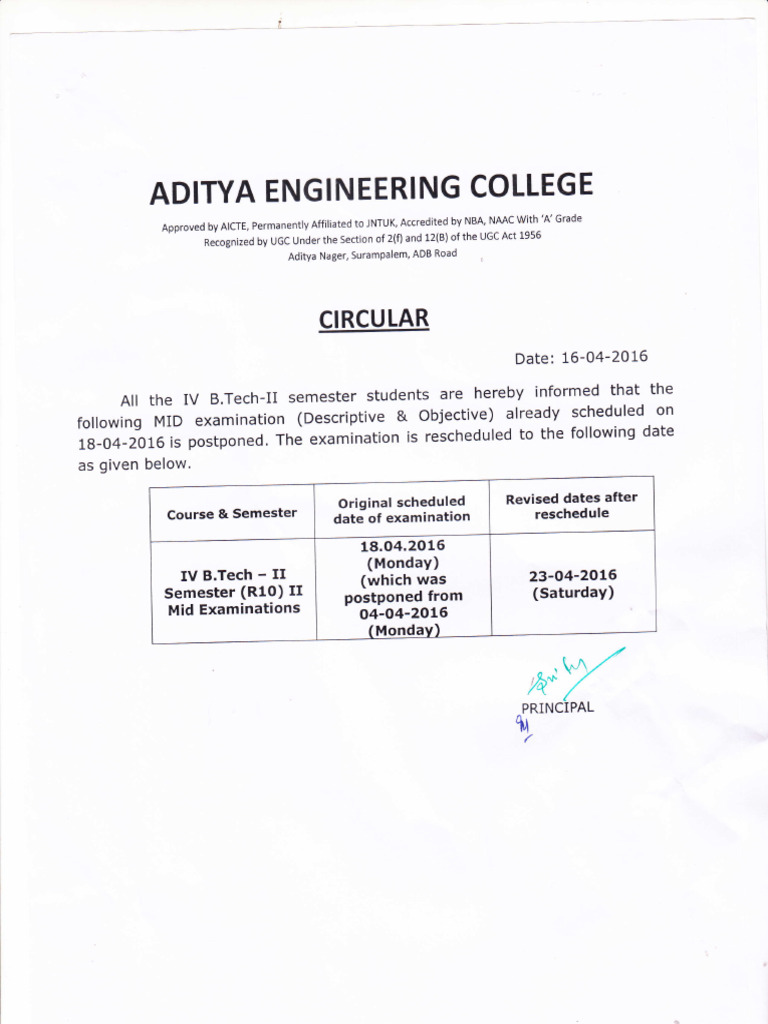 Revised IV B.Tech - II Semester II Mid Time Table | PDF