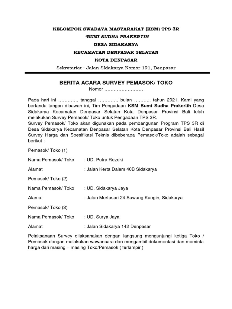 Survey BA Sidakarya | PDF