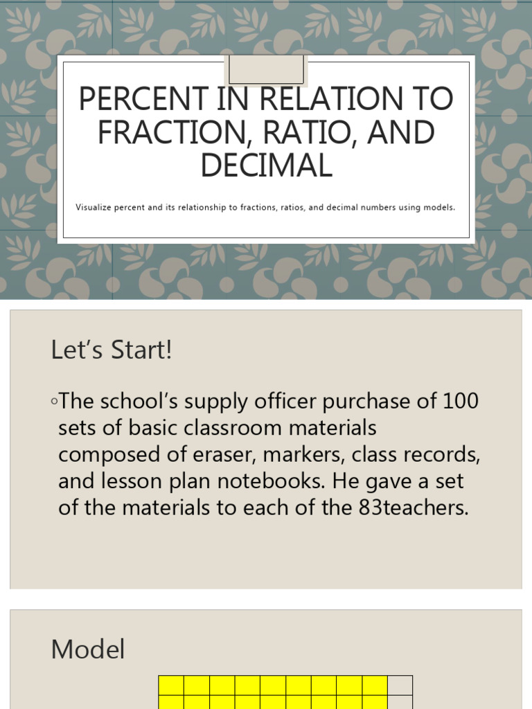 Percent in Relation To Fraction, Ratio, and Decimal | PDF | Percentage ...