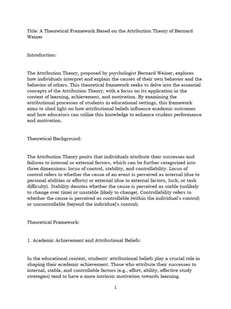 Conceptual and Theoretical Framework of The Attribution Theory | PDF ...