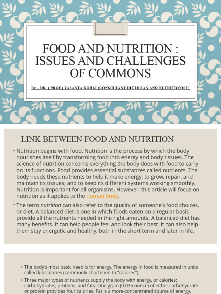 Food and Nutrition Issues and Challanges of Common | PDF | Malnutrition ...