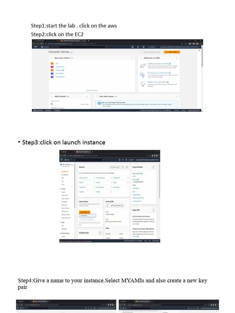 Step1:start The Lab - Click On The Aws Step2:click On The EC2 | PDF
