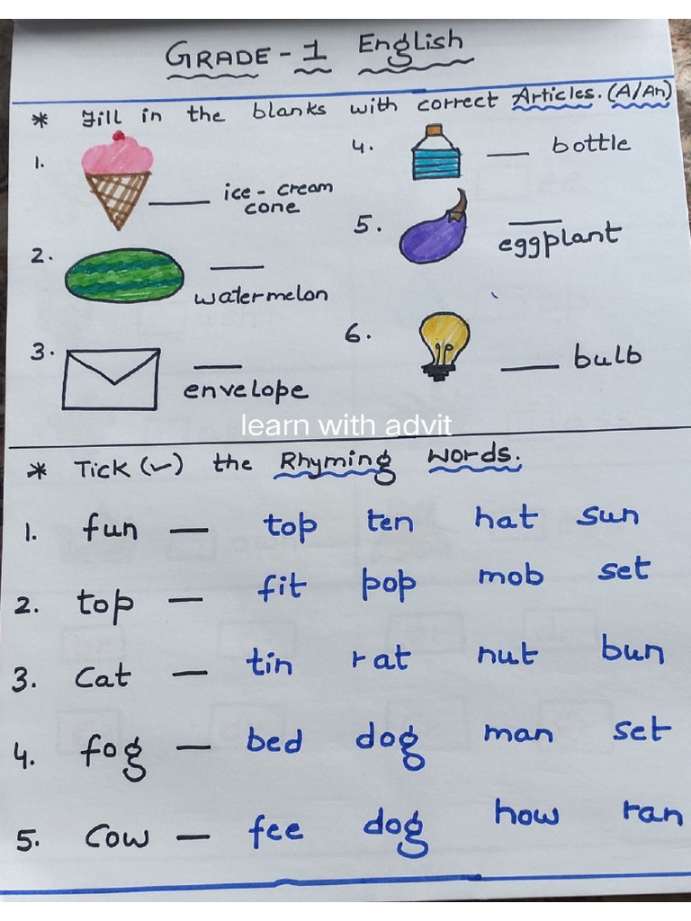 Grade 1 Eng Revision Worksheets #3 | PDF