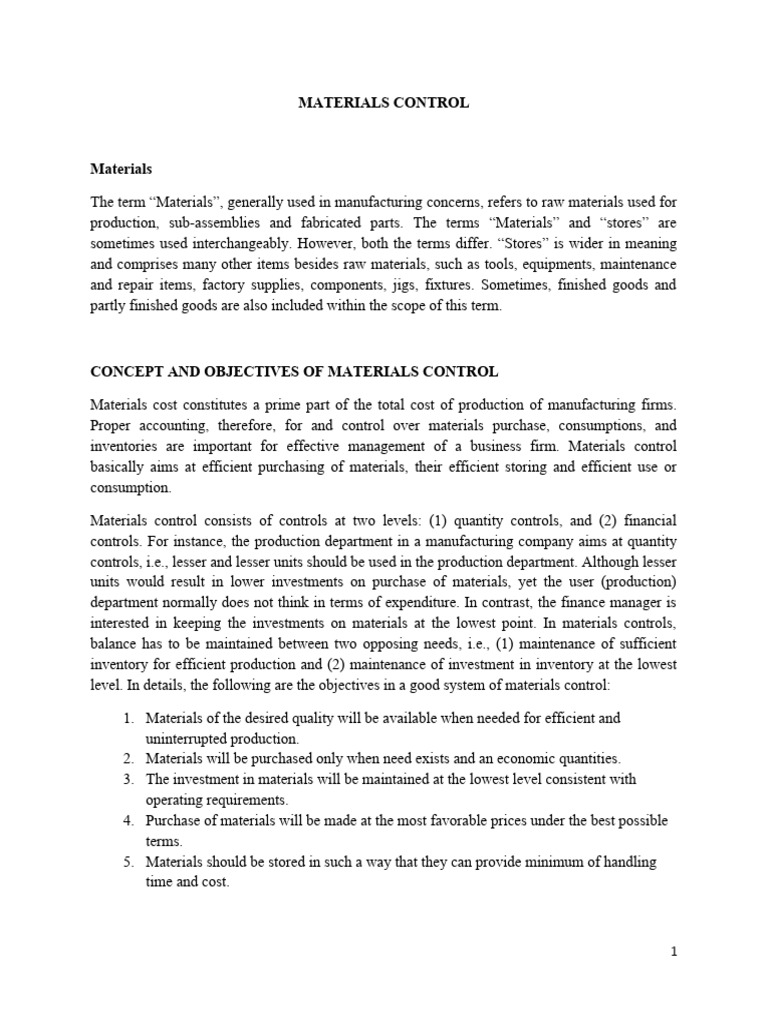 Material Control | PDF | Inventory | Business Economics