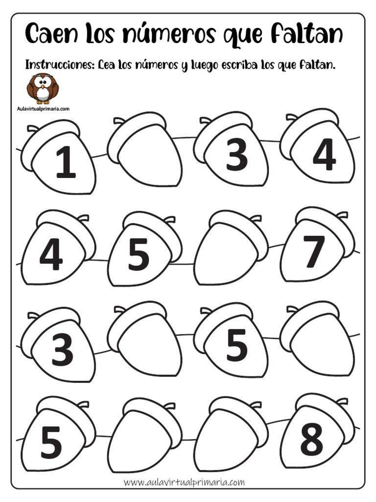Actividades para completar números faltantes | PDF