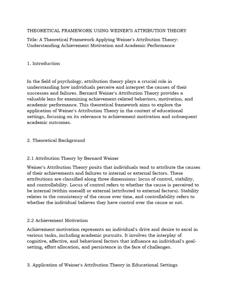 THEORETICAL FRAMEWORK USING WEINER'S ATTRIBUTION THEORY | PDF