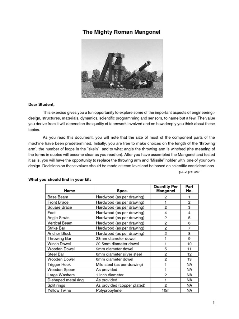 Detailed Design of Mangonel | PDF