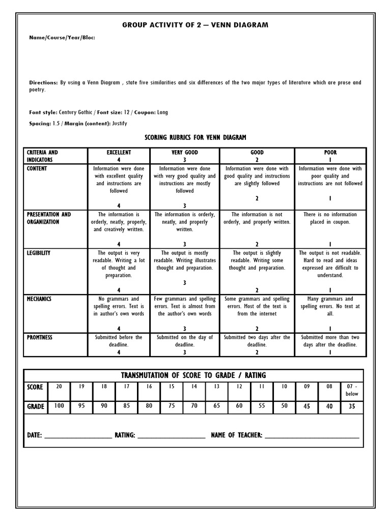 Venn Diagram Rubrics BSCRIM | PDF | Rubric (Academic) | Typography