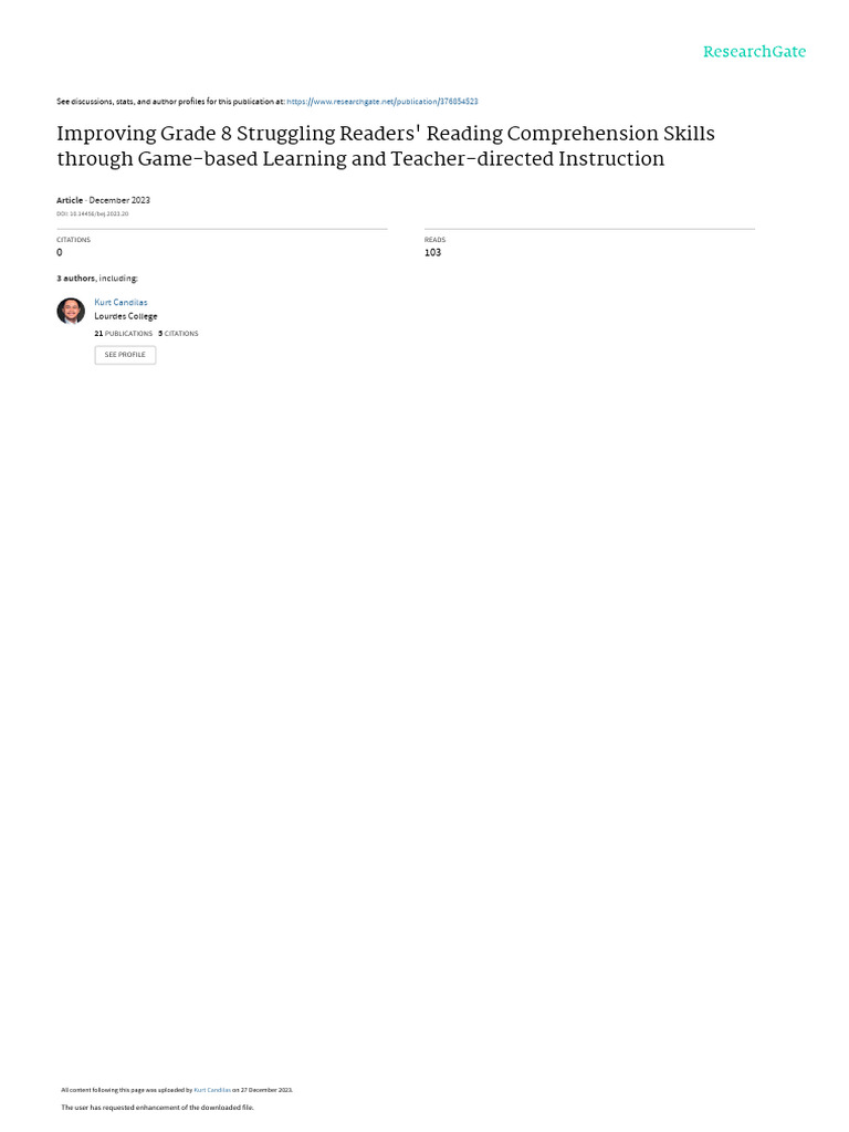 Improving Grade 8 Struggling Readers' Reading Comprehension | PDF | Reading Comprehension | Learning