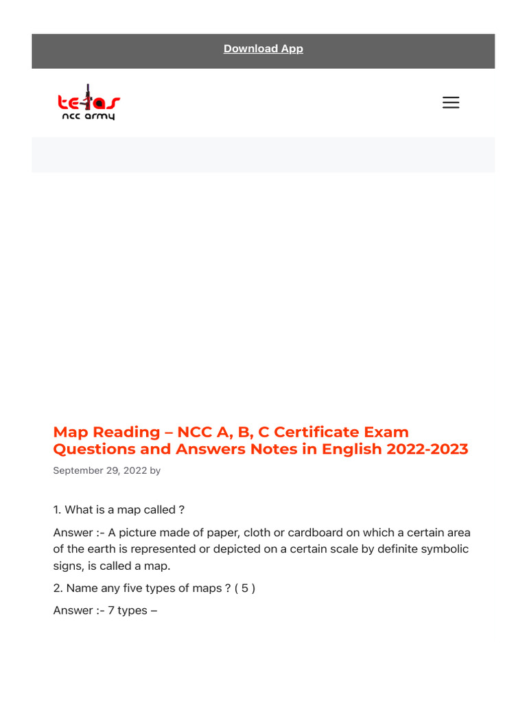 Tejas NCC Army - India's #1 NCC Learning Platform | Download Free PDF | Compass | Map
