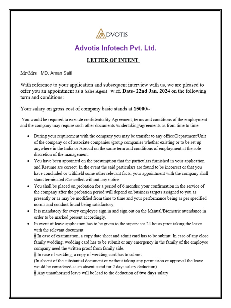 Letter of Intent (LOI) | PDF