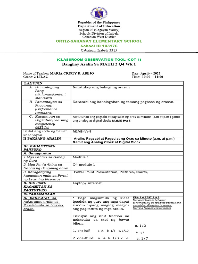 Cot DLL Math q4 Week 1 | PDF