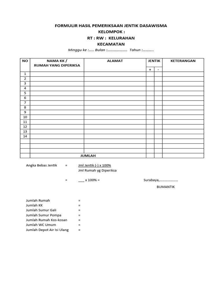 FORMULIR HASIL PEMERIKSAAN JENTIK | PDF